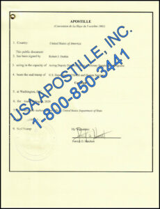Example of US Department of State Apostille – Apostille Services